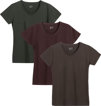 Berydale Berydale Damen BD157 T-Shirt, Graubraun, Dunkelgrün, Burgunder, X-Large (3er Pack)