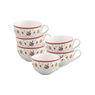 Villeroy & Boch Toys Delight Kaffee-/Teetassen 6er Set, 200 ml, Kaffeetassen mit Weihnachtsdekor, Premium Porzellan, Wei&szlig;/Rot