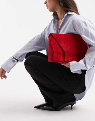 Asos Eckige Origami-Clutch aus Wildleder in Rot-Orange