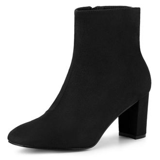 Allegra K Damen-Stiefeletten mit seitlichem Rei&szlig;verschluss mit klobigem Absatz Schwarz 40