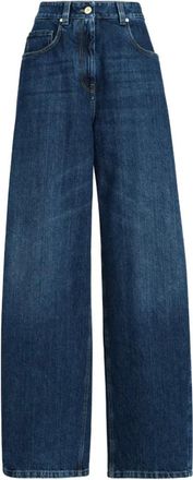Brunello Cucinelli Femme, Jeans, Bleu, Taille: 40 FR Pantalon large en denim authentique avec monili