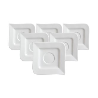 Ritzenhoff & Breker Melodie Kaffeeuntertasse 14 cm, 6er Set, Unterteller mit extravaganter Formensprache und schlichtem Design, Porzellan, Spülmaschinenfest, Weiß