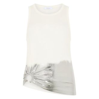 Paco Rabanne Femme, Tops, Blanc, Taille: 38 FR Top ray&eacute; en jersey avec imprim&eacute;