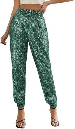 Generic Pantalon scintillant pour femme - &Eacute;lastique - Coupe haute - Brillant - Pantalon crayon d&eacute;contract&eacute; - Pantalon long - Tenue de vacances - Pyjama 3/4 po