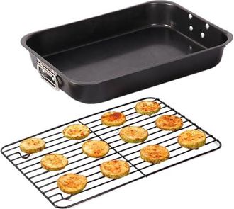 Generic Poêles à rôtir pour four, poêle à rôtir antiadhésive pour barbecue - Plateau de barbecue dextérieur avec grille plate, plat à rôtir pour poisson, vian