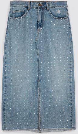 Jeanne Vouland Jupe Calla Mid Denim Strass Bleu