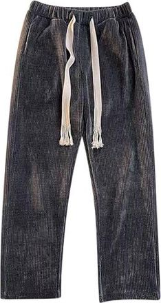 Generic Pantalon de jogging pour homme - Noir - Droit - Pantalon de jogging en velours c&ocirc;tel&eacute; - Taille moyenne - Pantalon de sport - Jambes larges - Pantalon 