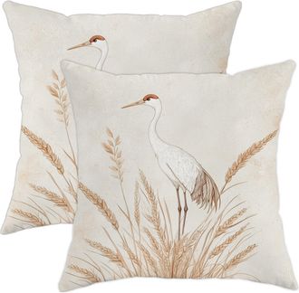 Generic Herbstkraniche V&ouml;gel Dekokissenbezug Weich Kissenbezug Atmungsaktiv Dekokissen F&uuml;r B&uuml;ro Schlafzimmer Hotel 45X45Cm 2Er Set