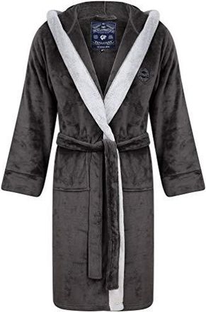 Tokyo Laundry Buckingham Soft Fleece Bonded Dressing Gown with Hood in Dark Grey - Tokyo Laundry - XL
