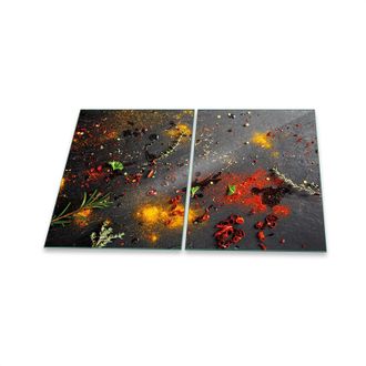 Decorwelt Herdabdeckplatte Abdeckung Ceranfeld Abdeckplatte Schneidebrett 2-Teilig 80x52 Gew&uuml;rze Mehrfarbig Spritzschutz Glasplatte Ceranfeldabdeckung Schutz He
