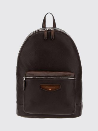 Santoni Rucksack aus genarbtem Leder mit Doppelrei&szlig;verschluss und Logopr&auml;gung