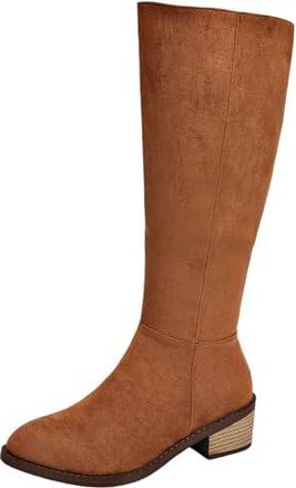 Generic Bottes montantes pour femme - Larges mollets - &Eacute;l&eacute;gantes - Couleur unie - Fermeture &eacute;clair lat&eacute;rale - Talon &eacute;pais - Confortables - Pour lautomne et lh