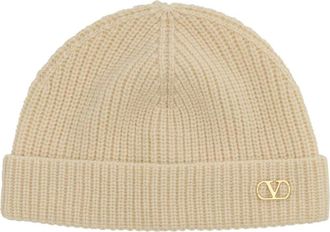 Valentino Garavani Homme, Accessoires, Beige, Taille: ONE Size Vlogo Signature Cashmere Beanie