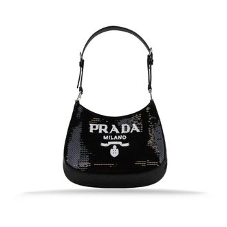 Prada Pailletten-Umh&auml;ngetasche mit Automatikknopf - - Bags - Damen - Schwarzk - ONE SIZE