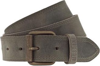 Mustang Jeans Ceinture en cuir véritable de 35 mm, surpiquée, avec fermoir en laiton vieilli mat, vert olive foncé, 100 cm