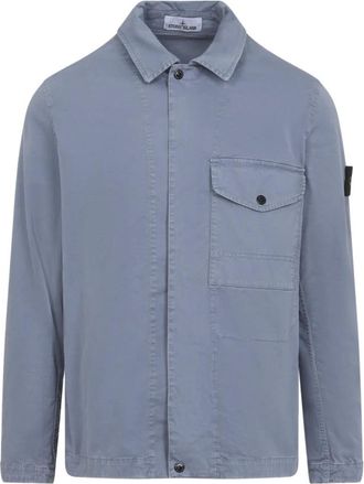 Stone Island Homme, Vestes, Bleu, Taille: M Logo Patch Shirt