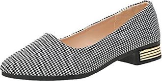 Generic Chaussures à Plat vérifiées Dames Mode Confortable Chaussure Pointue Pointue Bas Talons Glissant sur Les Chaussures de Travail Chaussures Femme Confor