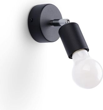Licht-Erlebnisse Wandlampe Schwarz rund Ø 8 cm klein schwenkbar für E27 Junges Wohnen Retro Wandspot Leselampe Bett Sofa