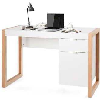 Costway Schreibtisch mit Schubladen & Aufbewahrungsschrank, Computertisch mit Dicker Arbeitsflaeche, Arbeitstisch B&uuml;rotisch studiertisch f&uuml;r Homeoffice