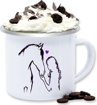 Shirtracer Emaille Tasse Blechtasse - Tassen - Pferd und Reiterin Geschenk Pferde M&auml;dchen I Pferd Geschenk f&uuml;r Pferdeliebhaber I Reiten M&auml;dchen Geschenke f&uuml;r Pfe