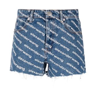 Alexander Wang Logo Print Denim Shorts - - Shorts - Damen - Blau - W26
