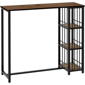 HOMCOM Table de bar table haute de cuisine mange-debout avec &eacute;tag&egrave;res 120 x 40 x 105 cm pi&egrave;tement acier noir-Marron