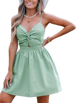 Cupshe Robes dété pour Femmes Col en V Cachemire sans Manches Occasionnel Couper Front tordu Robes de Plage Maxi