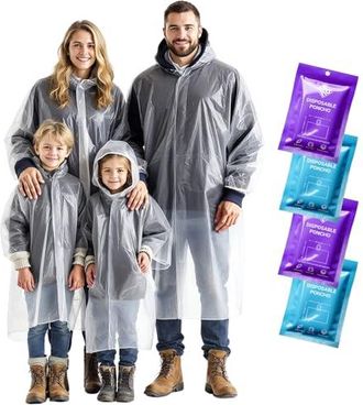 Zeno Poncho Pluie Imperm&eacute;able Jetable - Pack Familial - Cape de Pluie Femme Homme - Poncho Enfant Transparent avec Capuche - Imperm&eacute;able Femme pour V&eacute;lo et
