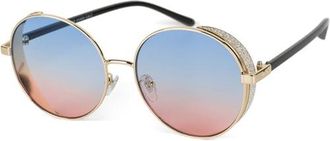 styleBREAKER Lunettes de soleil rondes pour femmes avec verres en polycarbonate teinté et paillettes Side Shield, monture métallique 09020120, couleur:Monture or/v