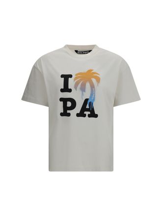 Palm Angels Mens T-Shirt I Love Pa Off White-Black Cotton T-Shirts White/black And Polos