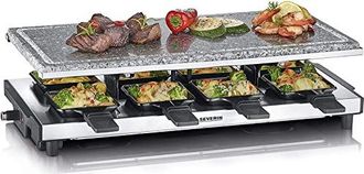 Severin Raclette Gril 8 personnes, Pierre de Cuisson Naturelle, Thermostat Réglable, Surface de Cuisson 48,5 X 24 cm, Noir/Inox, RG 2374