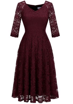 Dressystar Damen Spitzenkleid Brautjungfernkleider Elegant Party Hochzeit Cocktailkleid &Auml;rmel Burgunderrot XXL