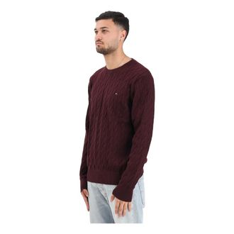Tommy Hilfiger Homme, Pulls, Rouge, Taille: XL Pull en maille torsad&eacute;e avec logo drapeau brod&eacute;