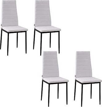 HOMCOM Lot de 4 chaises de Salle &agrave; Manger, chaises de Cuisine rembourr&eacute;es avec Dossier Haut, Pieds en m&eacute;tal et Tissu en Lin, pour Salon, Chambre, Cuisine, Bl