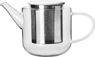 ASA Teekanne, mit weißem Henkel/Deckel, 24,1 x 12,9 cm, H. 13,7 cm, 1,1 l., Glas
