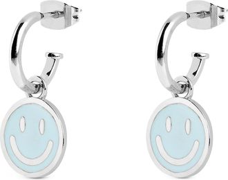Singularu Smiley Sky Enamel Creolen. Messing mit Rhodium-Beschichtung und Emaille. Schmuck f&uuml;r Damen