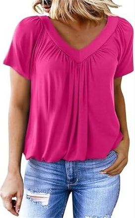 Generic T-shirt basique d&eacute;contract&eacute; &agrave; manches courtes et col en V pour femme, col en V, manches courtes, coupe ample, haut d&eacute;t&eacute; 2025, rose, XXL