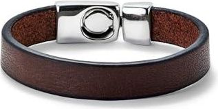 Uno De 50 UNO de 50 Bracelet en cuir marron lisse plaqué argent sterling, X-Large, Argent, Pas de gemme