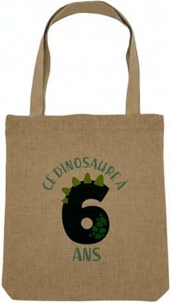 Fabulous Sac Shopping Tote Bag Aspect Lin - Ce Dinosaure &Agrave; 6 Ans Anniversaire Celebration Enfant Cadeau - Sac de Courses Toile Epaisse 360g Beige Naturel Cabas