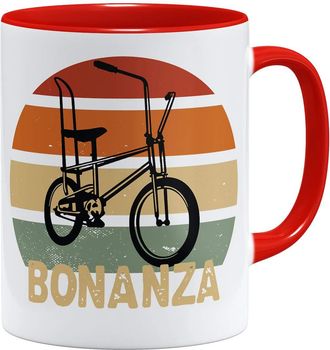 OM3 Bonanza Fahrrad Kaffee-Tasse mit Fahrradmotiv -V - Keramik Becher - 11oz 325ml - Beidseitig Bedruckt - Rot