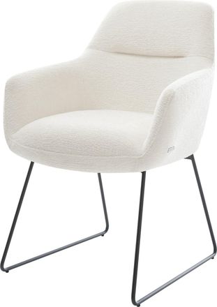 DELIFE Polsterstuhl Pejo-Flex Kufengestell Schwarz Bouclé Soft Beige Taschenfederkern