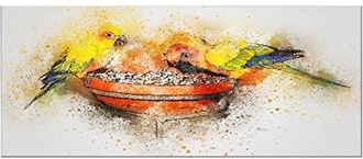 Homemania HM20KNV70x100-81 Papageien-Tafel - Tiere - für Wohnzimmer, Schlafzimmer, Mehrfarbig, Polyester, Holz, 70 x 3 x 100 cm