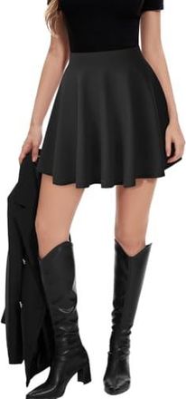 Minetom Femmes R&eacute;tro Jupe Pliss&eacute;e Patineuse Fille Elastique Court Skirt avec Short &Eacute;vas&eacute;e Mini Jupe D&eacute;contract&eacute;e A Noir XS