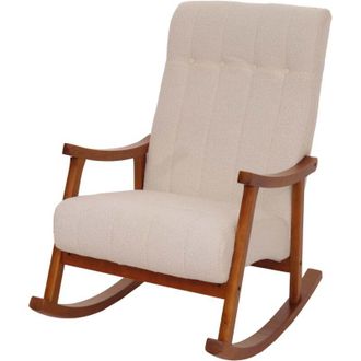 Hhg Fauteuil &agrave; bascule 862, fauteuil relax, bois mvg tissu/textile boucl&eacute; (450 g/m&sup2;), beige, structure aspect noyer