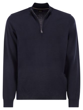 HUGO BOSS Pull en laine vierge avec col zipp&eacute;