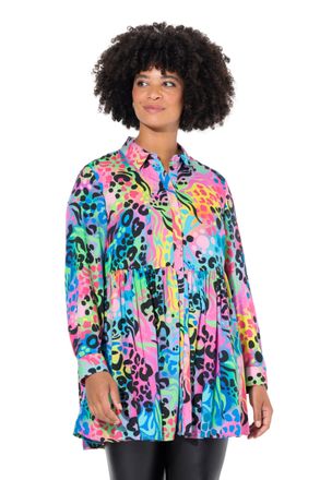 Angel Of Style Damen große Größen Übergrößen Plus Size Bluse, A-Linie, buntes Leomuster helltürkis 48 836613750-48