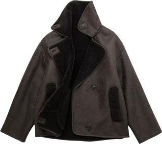 Generic Veste dhiver surdimensionn&eacute;e en cuir synth&eacute;tique doubl&eacute; Sherpa pour femme, marron, XS