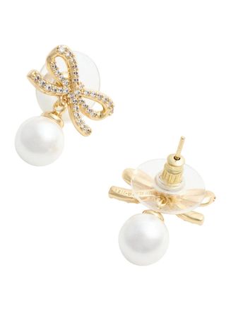 Self Portrait Womens Earrings With Bow And Pearl, Gold-Coloured Metallic