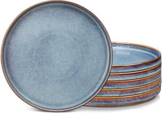 VANCASSO S&eacute;rie ONION Lot de 6 Assiettes Plates en Gr&egrave;s 25,4 cm - Va au Micro-Ondes, Four et Lave-Vaisselle - Gris Bleu &Eacute;maill&eacute;, Design &Eacute;l&eacute;gant et R&eacute;sistant