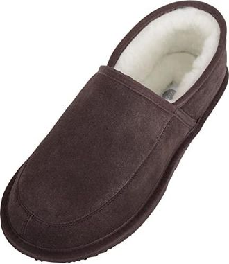 SNUGRUGS Charlie Chaussons en laine dagneau avec semelle légère - Marron - marron foncé, 44 EU